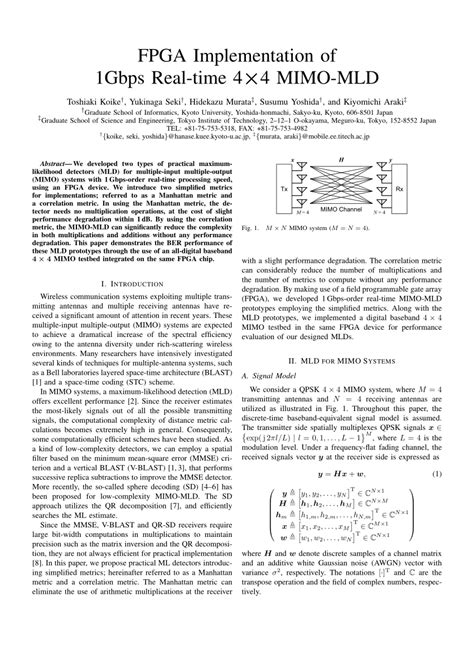 Pdf Fpga Implementation Of 1 Gbps Real Time 4×4 Mimo Mld