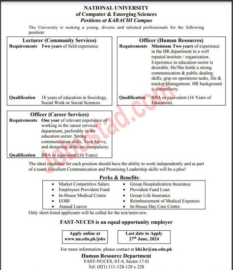 New National University Of Computer And Emerging Sciences Jobs In Karachi June 2024 Advertisement