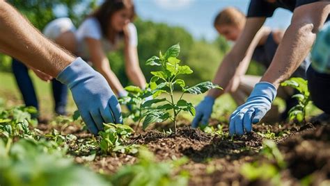A Group Of People Planting Trees In The Garden A Closeup View Of Hands