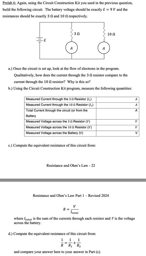 Solved Prelab 6 Again Using The Circuit Construction Kit