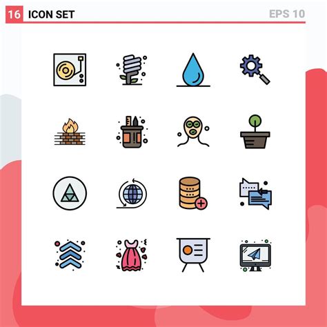 Group Of 16 Flat Color Filled Lines Signs And Symbols For Firewall Antivirus Green Setting