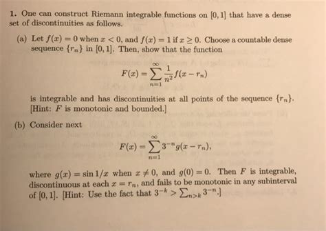 solved 1 one can construct riemann integrable functions on
