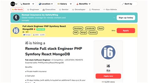 Remote Full Stack Engineer Php Symfony React Mongo 💰~80k At I6