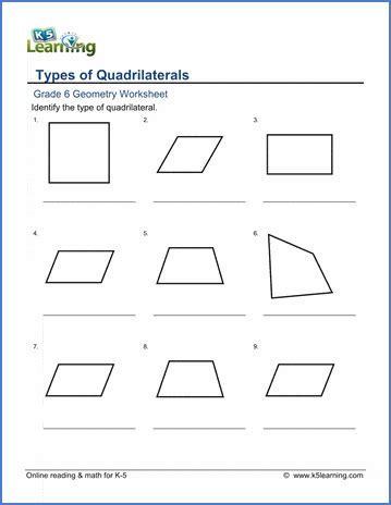 Grade Math Worksheet Geometry Classifying Quadrilaterals K Learning