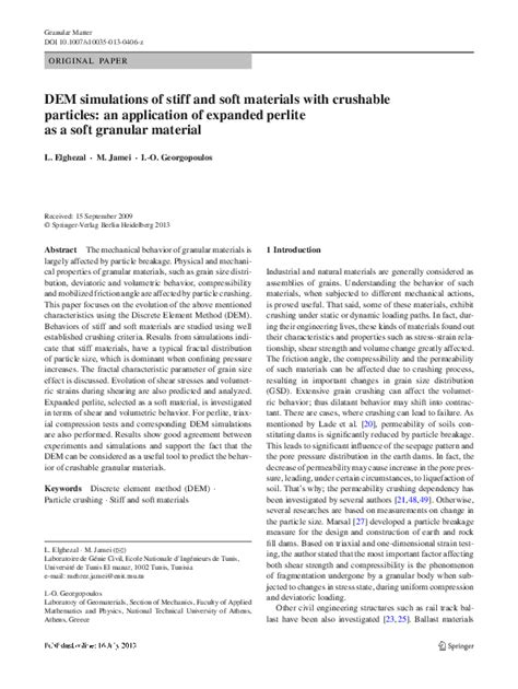 Pdf Dem Simulations Of Stiff And Soft Materials With Crushable Particles An Application Of
