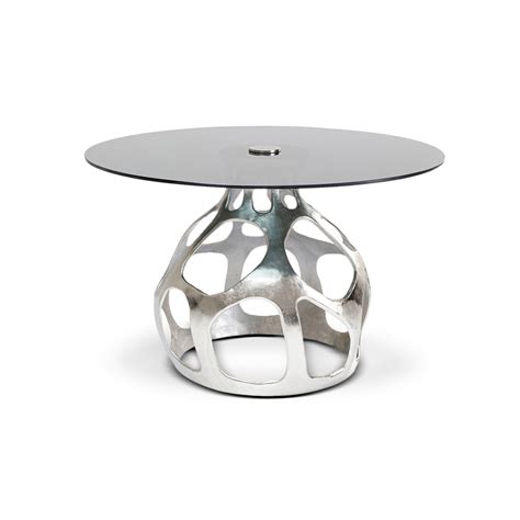 Volcano Round Glass Dining Table Silver