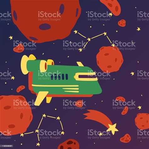 행성 배너 벡터 일러스트와 우주에서 우주선 새로운 행성과 은하로 여행 우주 여행 기술 떨어지는 별자리 우주 공간에서 로켓 0명에