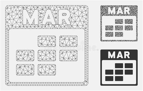 March Calendar Grid Vector Mesh Network Model And Triangle Mosaic Icon Stock Vector