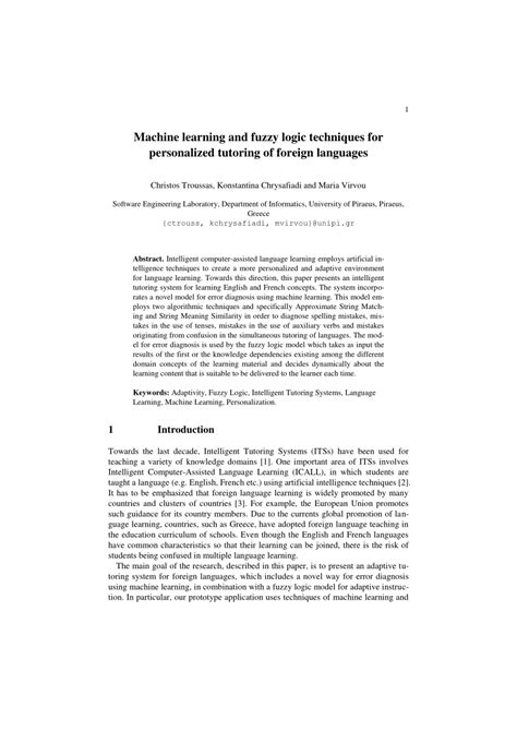 Pdf Machine Learning And Fuzzy Logic Techniques For Personalized