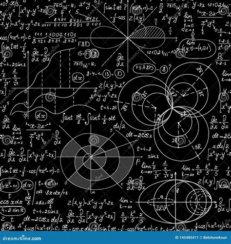 Vector Math Seamless Background With Handwritten Formulas Stock Vector