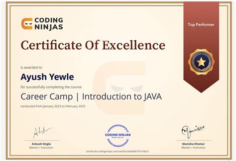 Ayush Yewle On Linkedin Javacertification Programming Codingninjas