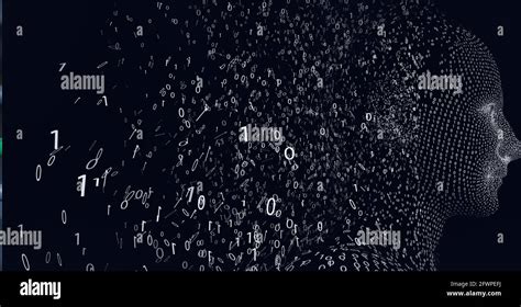 Composition Of Exploding Human Bust Formed With Binary Coding On Black