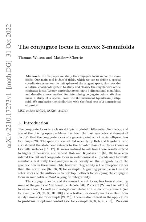 Pdf The Conjugate Locus In Convex 3 Manifolds