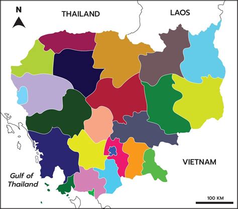 Cambodia Map High Detailed With Colorful Device Province Include