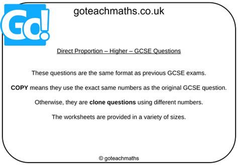 Direct And Inverse Proportion Higher Gcse Questions Teaching Resources