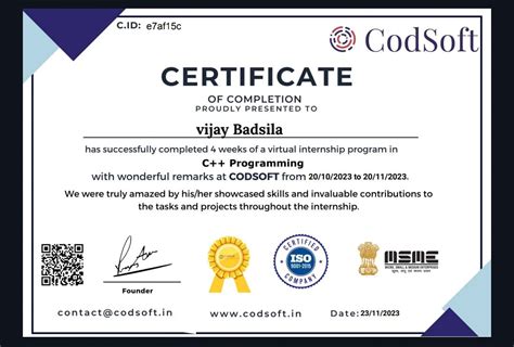 Vijay Badsila On Linkedin Codsoft Cplusplus