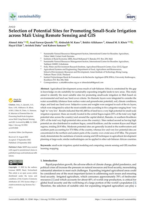 Pdf Selection Of Potential Sites For Promoting Small Scale Irrigation Across Mali Using Remote