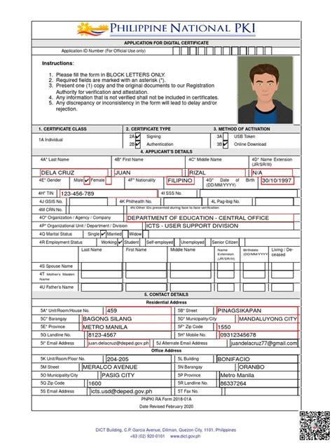 Sample Fill Out Pnpki Individual Certificate Application Form Pdf