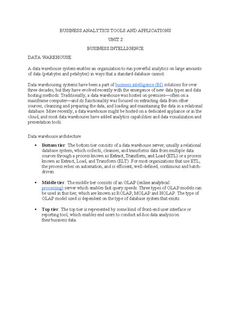 Business Analytics Tools And Applications Unit 2 Business Analytics