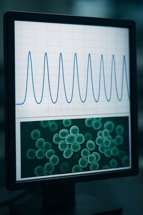 Lab Monitor Showing Cell Structures And Signal Peaks Stock Illustration Illustration Of Cover