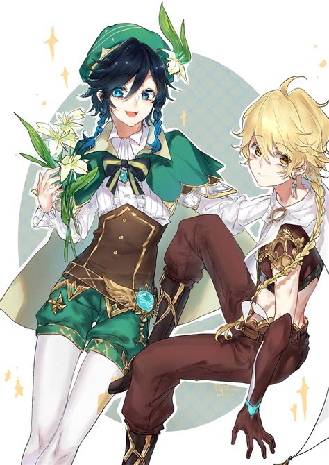 Aether And Venti Genshin Impact Drawn By Motu Wangchuan Danbooru