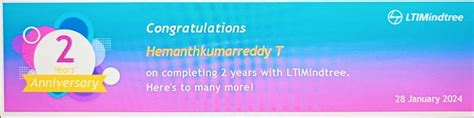 Ltimindtree Twoyearsandcounting Grateful Teamwork Hemanth Kumar Reddy