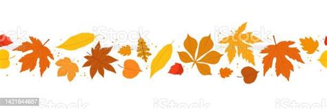 Seamless Border Of Autumn Leaves Vector Frame Garland Illustration Of