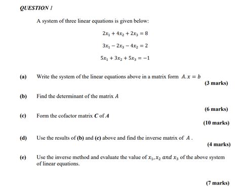 Solved A System Of Three Linear Equations Is Given Below Chegg Com