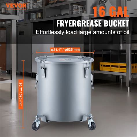 Vevor Fryer Grease Bucket 16 Gal Oil Disposal Caddy With Caster Base