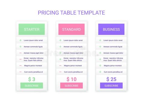 Price Chart Comparison Template With 3 Columns Vector Illustration