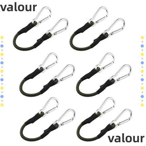 Valour สายบันจี้จัม พร้อมตะขอคาราบิเนอร์ ไนล่อน สีเขียวทหาร 24 นิ้ว สําหรับตั้งแคมป์ 6 ชิ้น