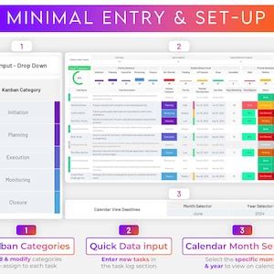 Kanban Board Excel Google Sheets Task Tracker 2024 Calendar Planner To Do List Manager Status