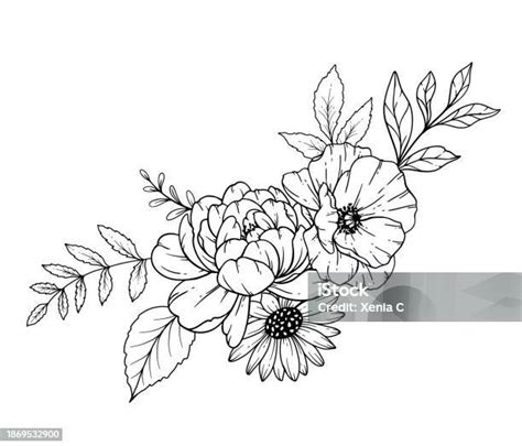 야생화 선 그리기 흑인과 백인 꽃 꽃다발 꽃 색칠 공부 페이지 플로럴 라인 아트 파인 라인 야생화 그림입니다 손으로 그린