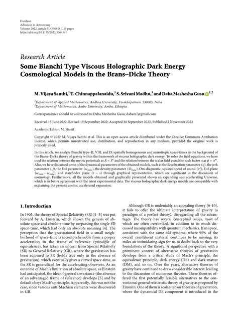 Pdf Some Bianchi Type Viscous Holographic Dark Energy Cosmological