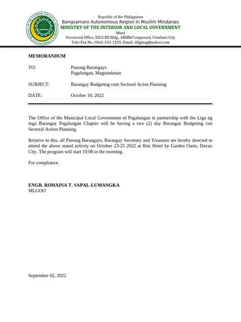 Memo Cso Orientation Pdf