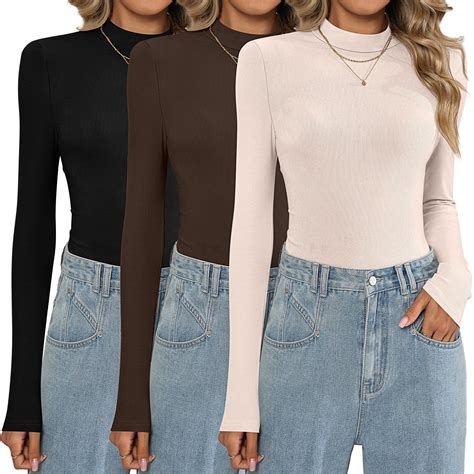 Riyiper 3 Pcs Womens Mock Turtlenecks Shirts Long