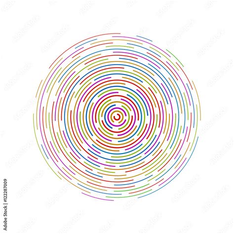 colorful dashed random concentric circles isolated on white background