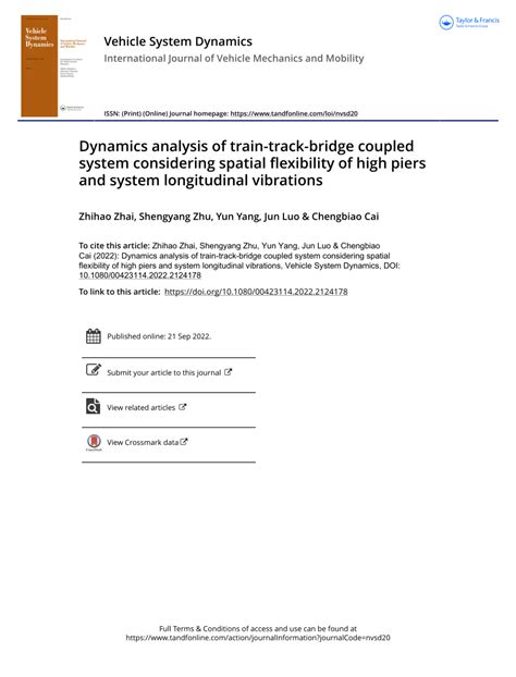 Pdf Dynamics Analysis Of Train Track Bridge Coupled System Considering Spatial Flexibility Of
