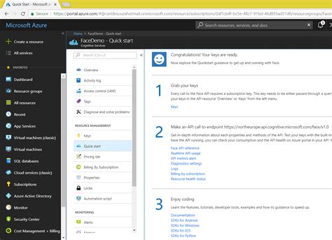 signing up for a microsoft cognitive services subscription key face carl de souza