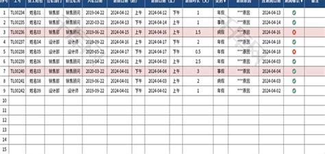 员工请假明细记录表excel模板 免费excel表格模板下载 千库网