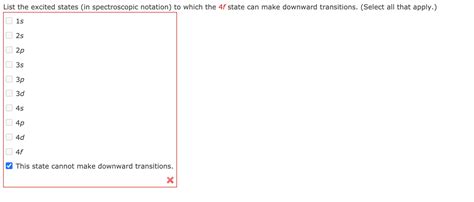 Solved List The Excited States In Spectroscopic Notation