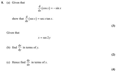 a level edexcel maths pure basic trigonometry given that frac{d}{dx