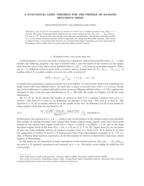 Pdf A Functional Limit Theorem For The Profile Of Random Recursive Trees