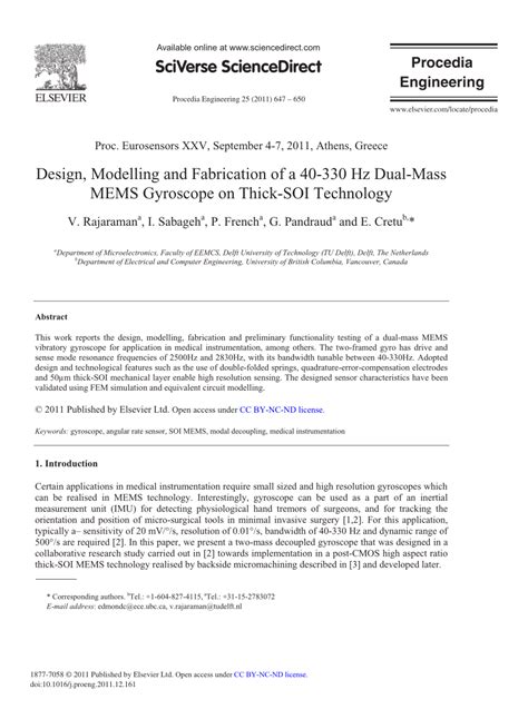 Pdf Design Modelling And Fabrication Of A 40 330hz Dual Mass Mems