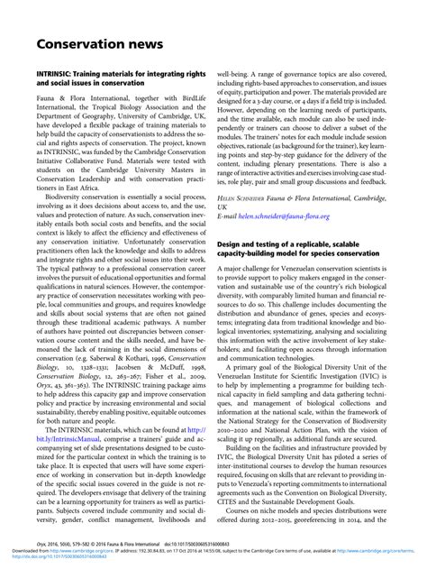 Pdf Design And Testing Of A Replicable Scalable Capacity Building Model For Species Conservation