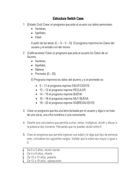 Estructura Switch Case Pdf