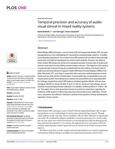 Pdf Temporal Precision And Accuracy Of Audio Visual Stimuli In Mixed Reality Systems