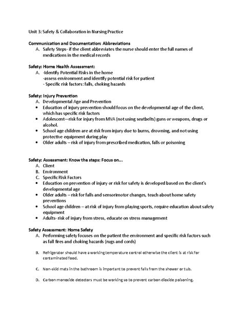Unit Exam Notes Unit Safety Collaboration In Nursing Practice Communication And