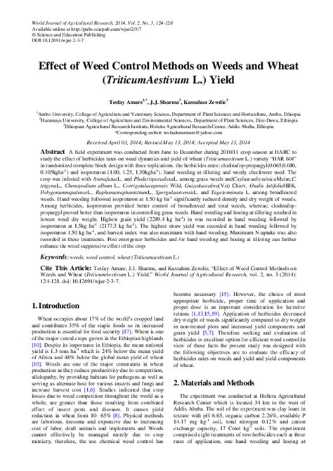 Pdf Effect Of Weed Control Methods On Weeds And Wheat