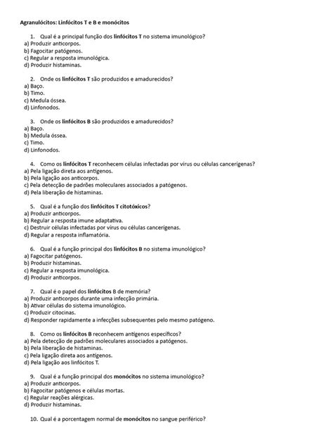 02 Agranulócitos Exercicios Pdf